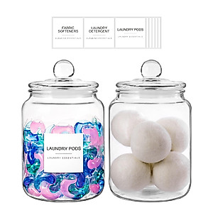 Mustry Glass Jars for Laundry Room Organization, 0.5 Gallon One Hand Easy Open Laundry Jars with Lids (Set of 2)