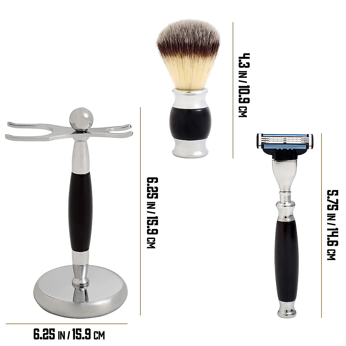 Union Razors SS3 Black Three Piece Shave Kit with Razor, Shaving Brush and Stand.