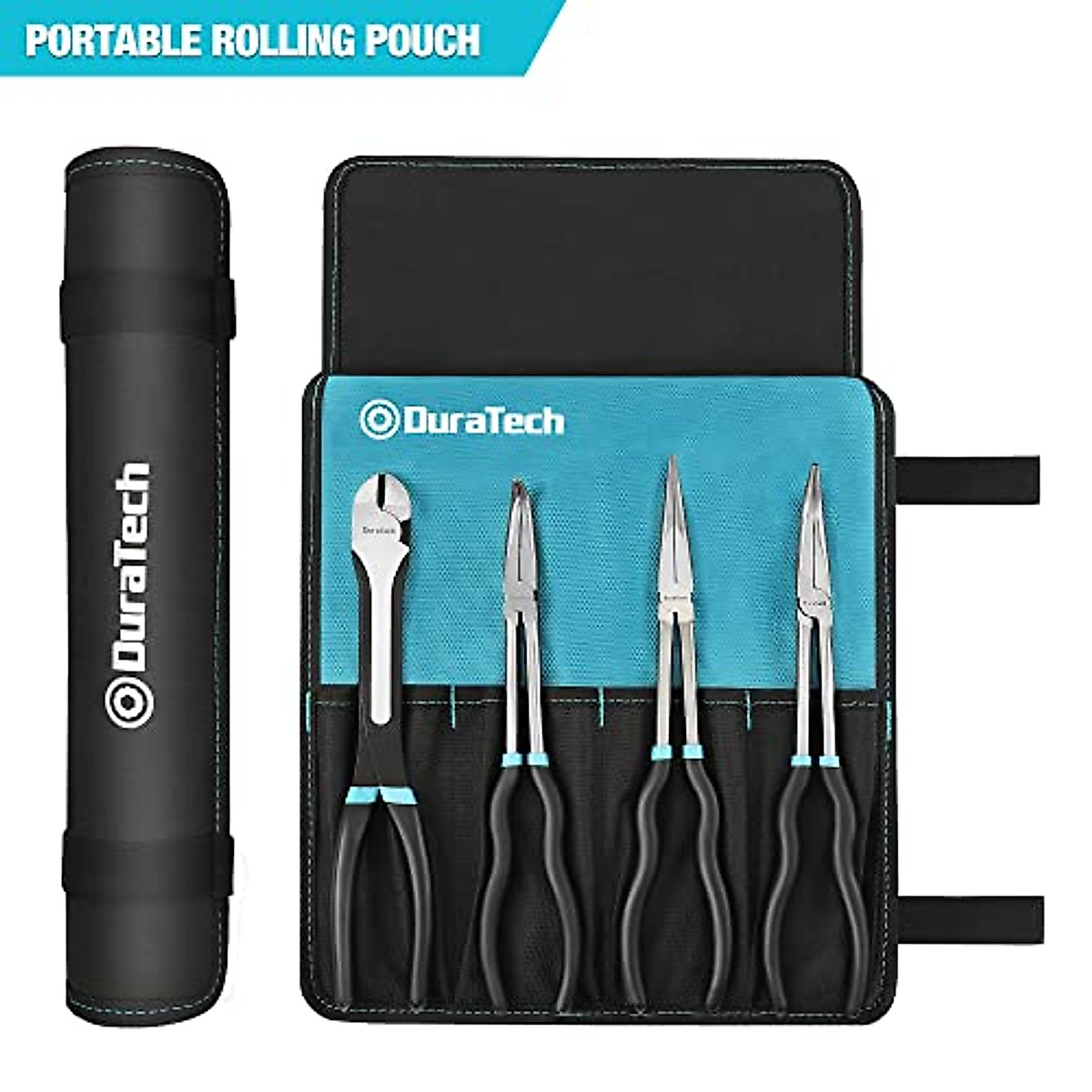 DURATECH 4 PCS Extra Long Needle Nose Pliers Set, Premium CRV Steel, 11" Long Reach Straight Pliers, 90° Bent Nose Pliers, 45°Bent Nose Pliers, Diagonal Pliers for Hard-to-Reach Narrow Spaces