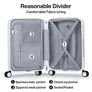 Hanke 24 Inch Checked Luggage with Spinner Wheels Hard Shell Suitcases Lightweight Travel TSA Luggage for Women Men Medium Suitcase(Smoke White)