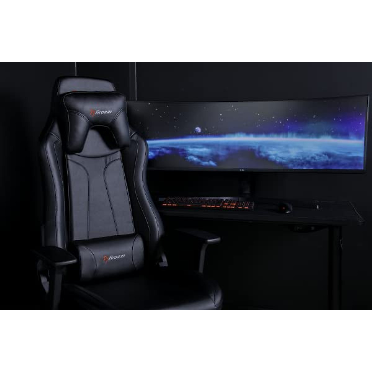 Arozzi - Vernazza Premium PU Leather Ergonomic Gaming/Office Chair with High Backrest, Recliner, Swivel, Tilt, Rocker, Adjustable Height & Adjustable Lumbar & Neck Support - Black - Red Accents