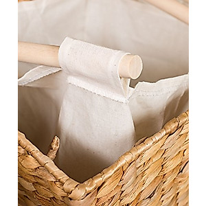 BirdRock Home Water Hyacinth Laundry Hamper Divided Interior (Natural) - Eco Friendly - Made of Hand Woven Hyacinth Fibers - Includes Two Removable Cotton Liners Bag - Wicker Laundry Basket with Lid