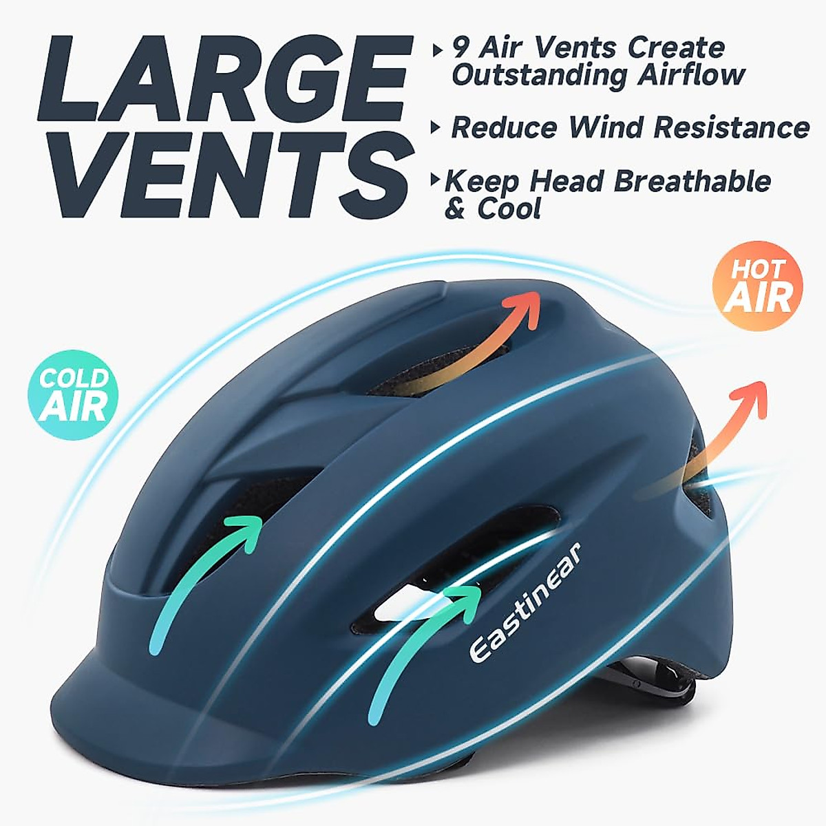 EASTINEAR Bike Helmets for Adults Men Women with LED Rear Light, Bicycle Helmet with Sun Visor, City Cycling Helmets for Urban Commuter, Casual Style, Adjustable Size Large (Navy)