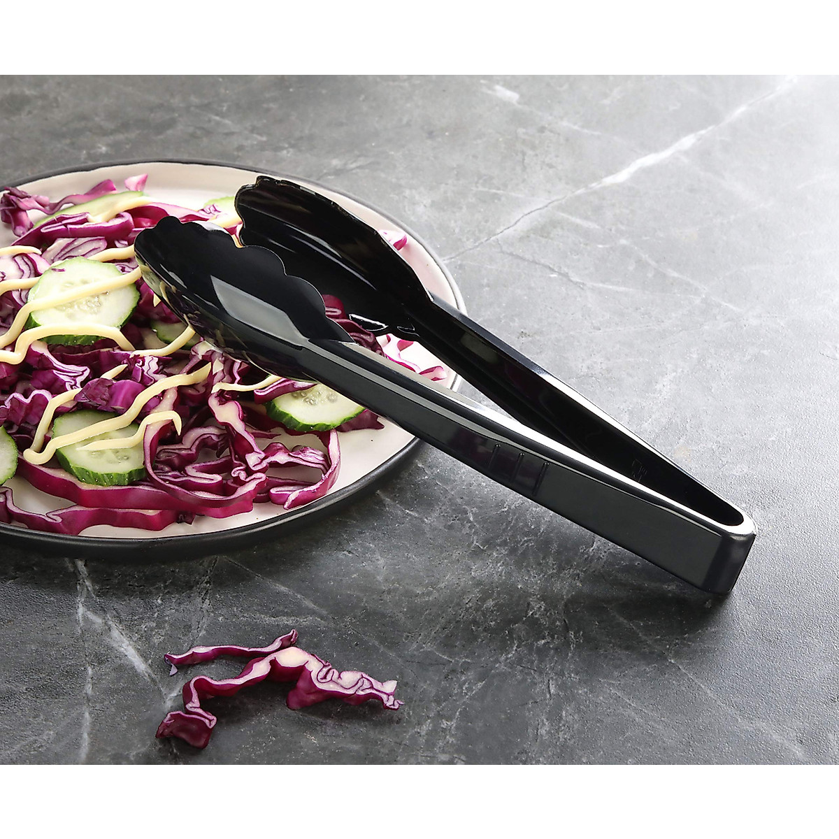 New Star Foodservice 35636 Utility Tong, High Heat Plastic, Scalloped, 9 inch, Set of 12, Black