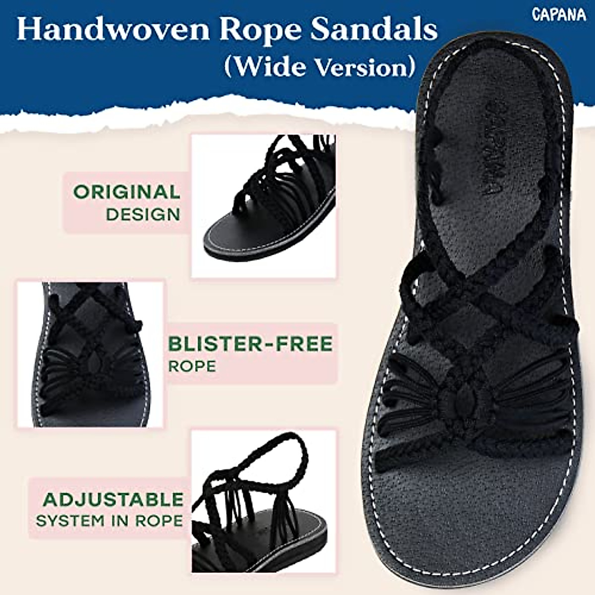 Capana Flat Sandals - Classic Black (11)