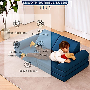 jela Kids Couch Large, Floor Sofa Modular Funiture for Kids Adults, Playhouse Play Set for Toddlers Babies, Modular Foam Play Couch Indoor Outdoor (57"x28"x18", Navy Blue)