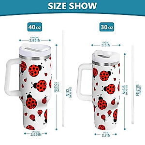 ARGTILDN 40 oz Tumbler Cute Red Ladybugs Insulated Travel Mug with Handle and Straw Lid Stainless Steel Vacuum Coffee Cup Tea Beverage Container Water Bottles for Car Sports office