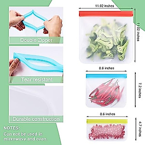 Reusable Food Storage Bags - 24 Pack Reusable Freezer Bags(8 Reusable Gallon Bags + 8 Reusable Sandwich Bags + 8 Reusable Snack Bags)，Reusable Ziploc Bags for Meat Fruits and Vegetables.