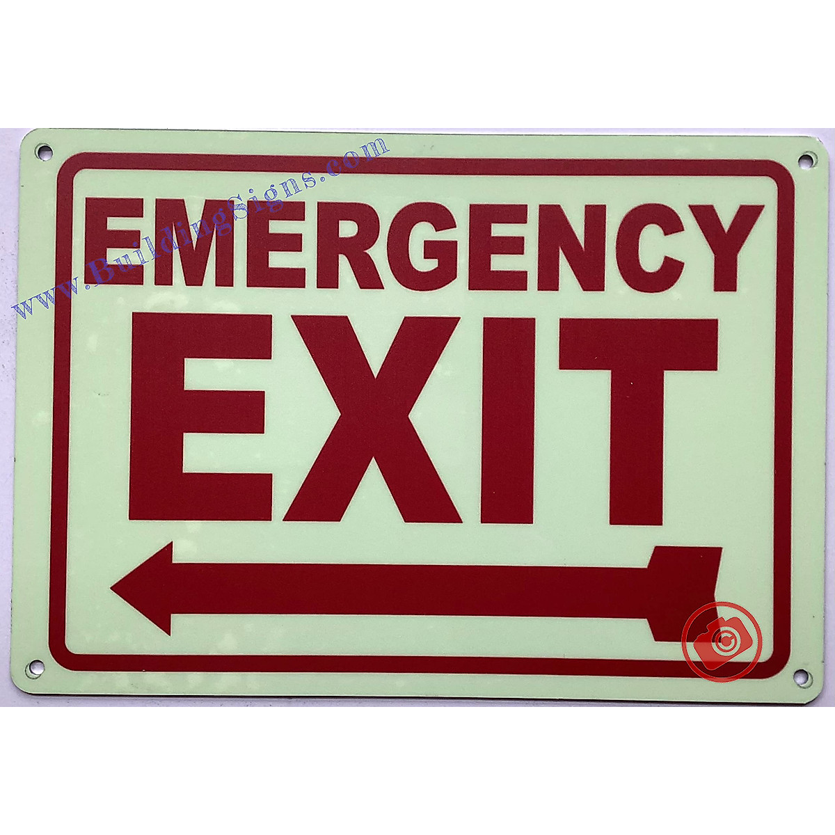 Photoluminescent EMERGENCY EXIT WITH LEFT ARROW SIGN/GLOW IN THE DARK EMERGENCY EXIT WITH LEFT ARROW SIGN (ALUMINIUM, 7X10 INCH,HEAVY DUTY, RUST FREE)
