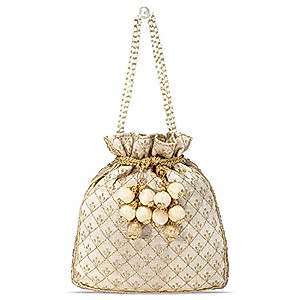 Aheli Indian Potli Bags for Women Evening Bag Clutch Ethnic Bride Purse with Drawstring (P26CRM)