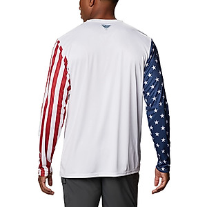 Columbia Men's Terminal Tackle PFG Americana Long Sleeve, White/Carbon/Red Spark, X-Large