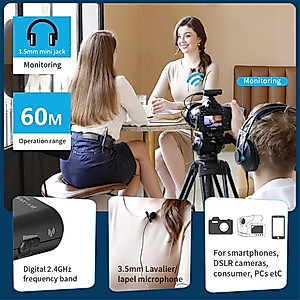BOYA BY-WM4 PRO K2 Wireless Lavalier Microphone 2.4GHz Wireless Lapel Microphones for Cameras DSLR Camcorder Phone Clip-on Lapel Mic for Video Recording Vlogging YouTube Live Streaming Interview