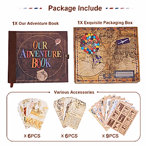 Our Adventure Book 146 Pages 8.9*7.7 Inch Scrapbook Photo Album,Retro Style Embossed Letter Cover Travel Diary Journal Scrap Book For Couples,Memory Book For Anniversary Wedding,Valentine's Day Gift