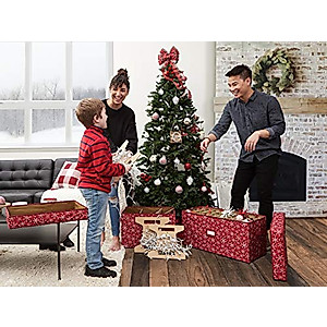 Covermates Keepsakes Christmas Light Storage Box - Carrying Handles, Sturdy Interior Walls - Holiday Storage-Red Snowflake