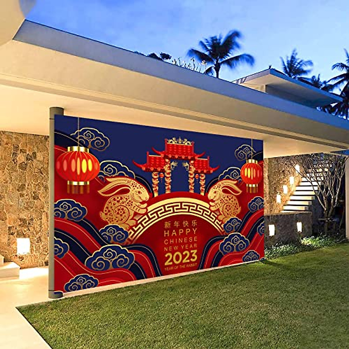 Littleloverly Happy Chinese New Year 2022 Year of the Tiger Backdrop Banner - Chinese Spring Festival New Year Yard Sign Indoor Outdoor Backdrop Banner Party Decorations