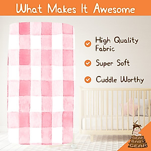 Dear Baby Gear Deluxe Crib Sheet Cotton Polyester Baby Crib Sheets, Soft Machine-Washable Crib Mattress Sheet, Baby Bed Sheets - Watercolor White Pink Plaid - 52"x28"x10"