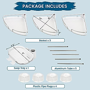 Giantex Shower Caddy Tension Pole - Bathroom Shower Organizer Rustproof Aluminum Rack w/ 3 Storage Baskets & 1 Soap Tray, 4-Tier Shower Shelf for Bathtub Shampoo Accessories, 5 to 9 ft Height, Silver