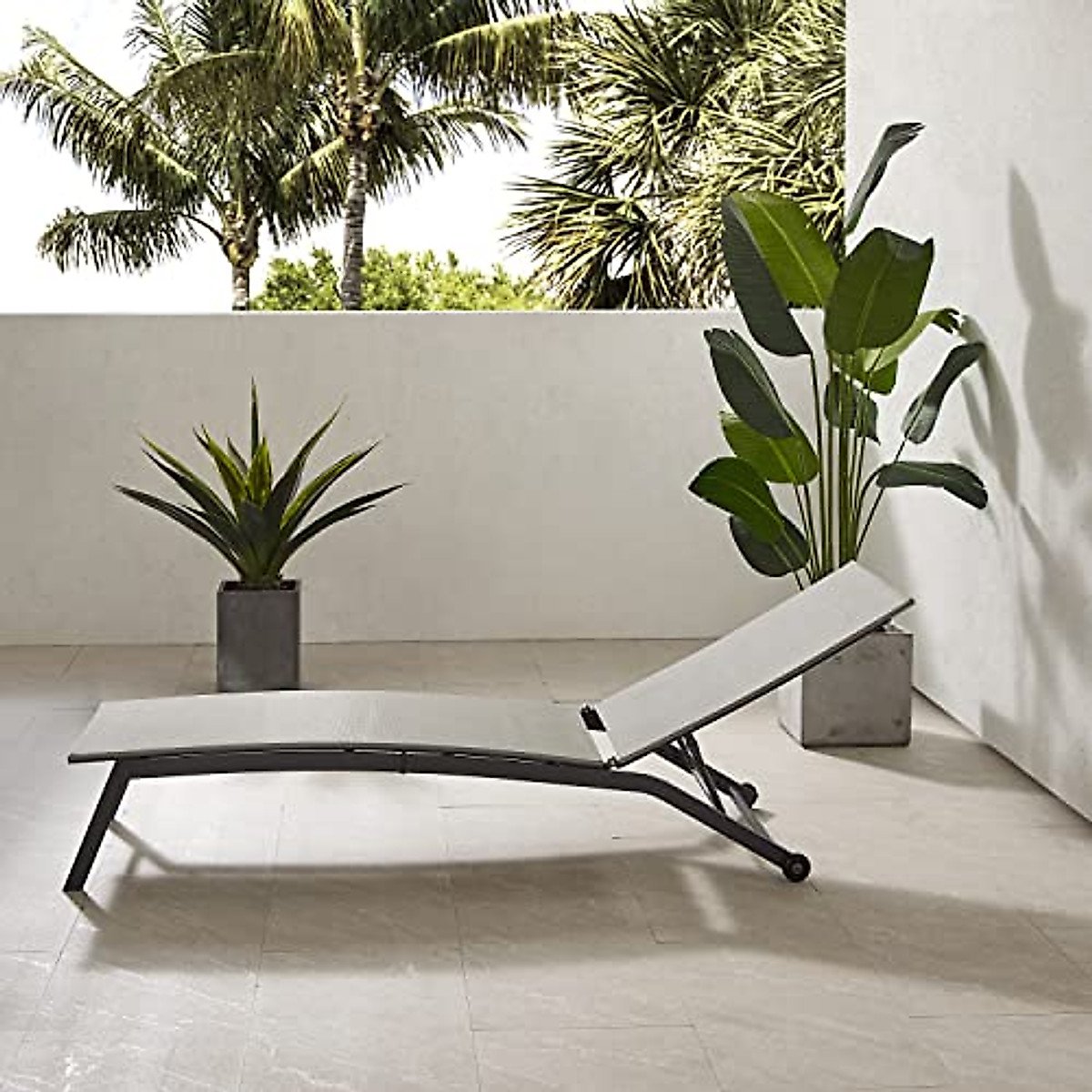 Crosley Furniture CO6310MB-LG Weaver Outdoor Sling Chaise Lounge, Matte Black/Light Gray