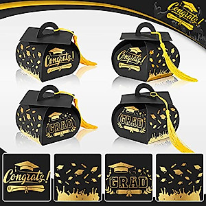 30 Pieces Graduation Cap Gift Box Graduation Party Favors Graduation Candy Box Treat Box with Gold Tassel Graduation Centerpieces for Tables 2022 Graduation Decorations Grad Party Supplies (Black)