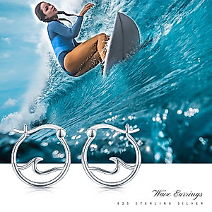 CHENGHONG Wave Earrings for Women 925 Sterling Silver Sea Ocean Wave Hoop Earrings Ocean Jewelry Beach Gifts for Surfer