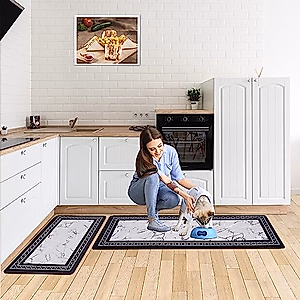 ASPMIZ Marble Kitchen Rugs Non Slip, Silver White Marble Kitchen Mats Cushioned Anti Fatigue, PVC Waterproof Leather Kitchen Rug Modern, Floor Comfort Mat for Kitchen Sink, 18'' x 30'' + 18'' x 48 ''