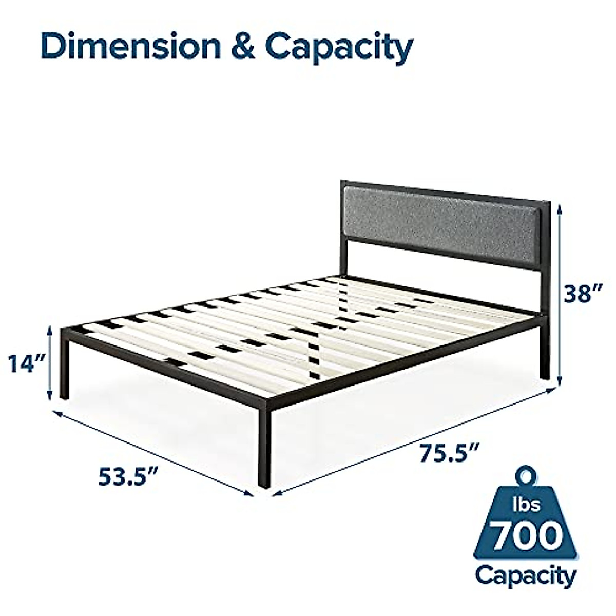ZINUS Korey Metal Platform Bed Frame with Upholstered Headboard, Wood Slat Support, No Box Spring, Easy Assembly, Full