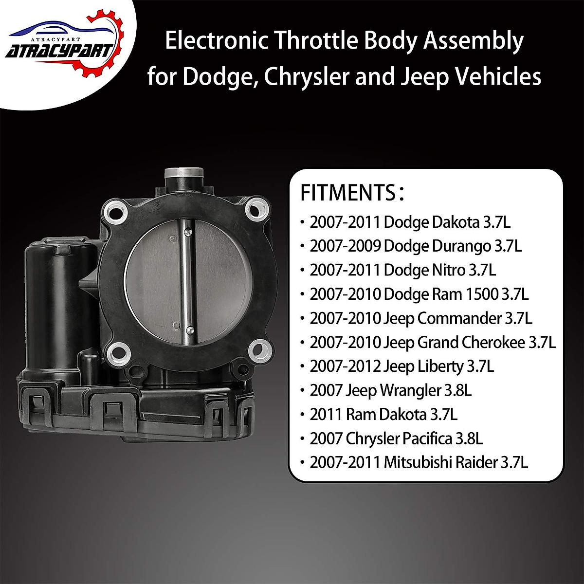 Electronic Throttle Body Assembly with IAC TPS | for 2007-2011 Dodge Dakota Durango Nitro Ram 1500 Jeep Commander Grand Cherokee Liberty Mitsubishi Raider 3.7L 3.8L | Replace# 04861661AA, 04861661AB