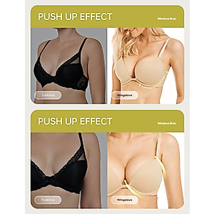 Wingslove Women's Push Up Bra Deep V Plunge Underwire T-Shirt Bra Multiway 2 Cups Up（Nude,32D
