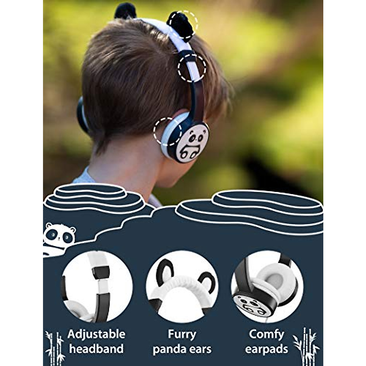 Planet Buddies Kids Headphones, On Ear Headphones for Kids, Volume Safe with Music Sharing for Children, Foldable Wired Earphones for School, Travel, Phone, Kindle - Panda