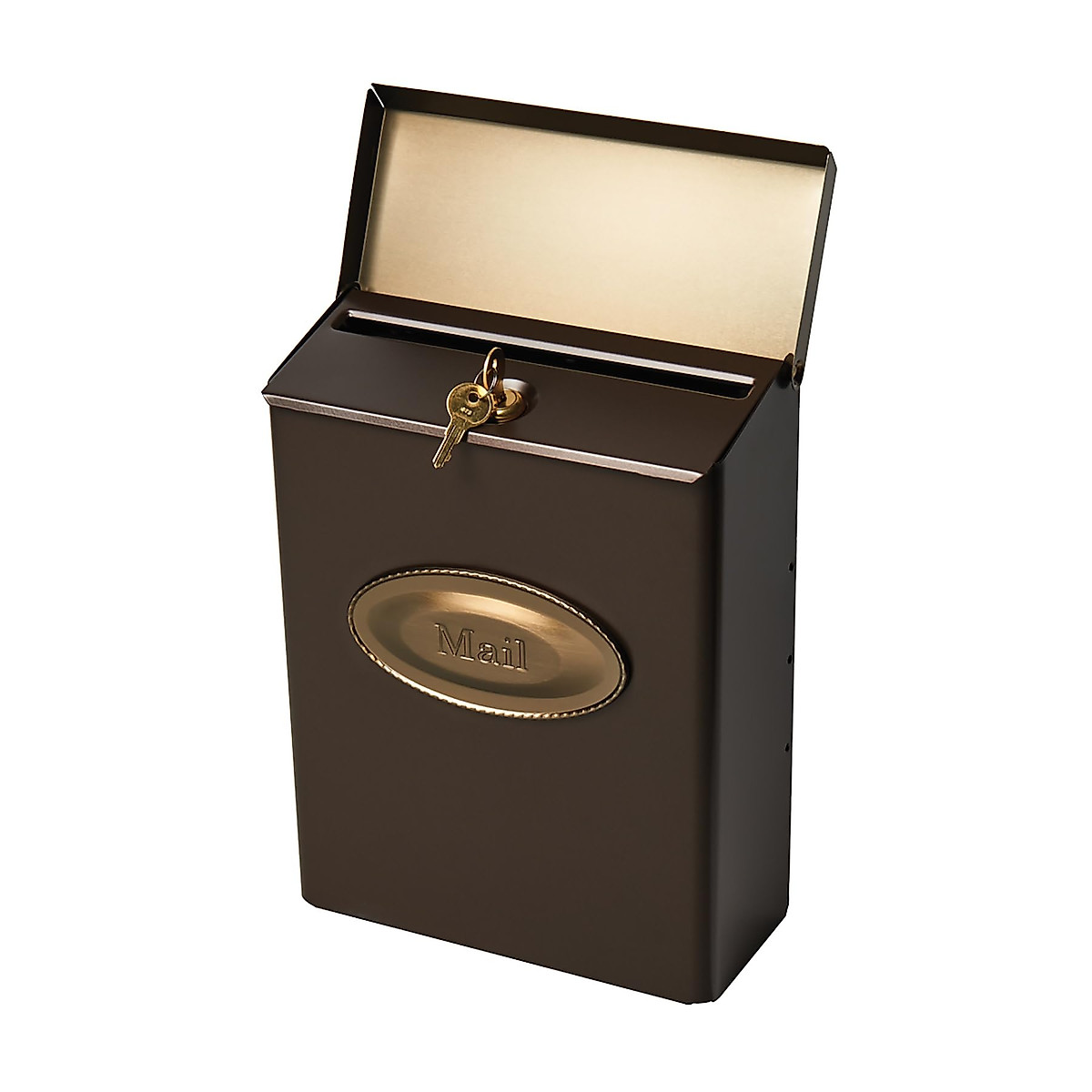 Architectural Mailboxes Designer Lockable Wall Mount Mailbox, Venetian Bronze with Brass