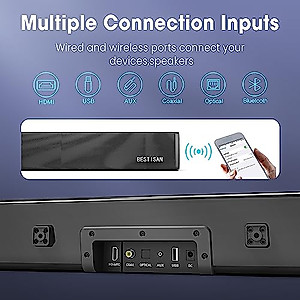 BESTISAN Sound bar, Wired and Wireless Soundbar for TV, Home Theater Surround Sound System Sound Bars for TV with HDMI-ARC, Optical/Coaxial/RCA Connection (Black)