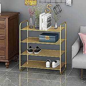QVIVI 4-Tier Shoe Rack, Heavy Duty Home Hallway Metal Shoe Shelf, Shoe Organiser Storage Rack for 12-16 Pairs of Shoes, Quick Assembly Gold