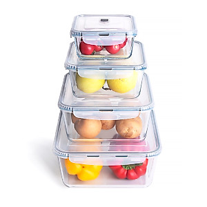 HUSANMP Extra Large Glass Storage Containers with Lids, Set-8-Piece Lunch Containers, Ideal for Storing Food, Vegetables, Fruits, Baking Cake & lot of other Tasty Food (Square)