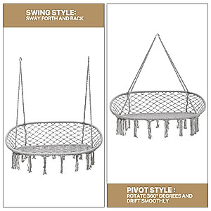 MoNiBloom Outdoor 2 Seat Hammock Chair with 3 Cushion, Indoor/Outdoor Hanging Macrame Swing Boho Chair for Adults, Max 700 lbs Capacity Patio Hanging Chair Porch Hammock Chair Hanging Rope Swing, Grey