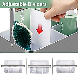 BYUNER Plastic Shower Caddy Basket - Portable Large Bath Storage Organizer Bin Tote with Handle and divider for College Dorm,Cabinet,Bathroom Counter, Brushed Nickel White