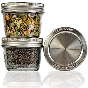 EcoPeaceful 316 Surgical Stainless Steel Mason Jar Lids REGULAR Mouth,ORIGINAL DESIGN,Stackable w/ Pull-Tab Silicone Seal. Rust-proof, Airtight, Leak-proof, Vegan, BPA-Free, Reusable,Not for Canning
