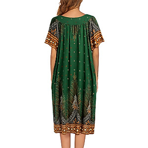 Ekouaer Womens Nightgown Short Sleeve House Dress with Pockets-Floral Print Mumu Dress Green Feather, 3X-Large