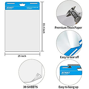 AFMAT Sticky Easel Pad, UPGRADED Chart Paper for Teachers, Large Self Stick Flip Chart Easel Paper, 25 x 30 Inches, 30 Sheets/Pad Chart Paper, 6 Pads