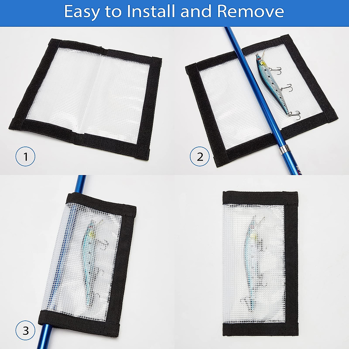 MOOCY Fishing Lure Wrap for Rod, Tangle-Free Safety Velcro Hooks Cover, Secure Protectors Holder Storage for Various Bait (Clear - 4PK)