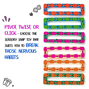Neliblu Wacky Tracks 6 Pack Sensory Fidget Toys Snap and Click Fidget Cube Puzzles Bulk - ADHD, Autism, Stress Relief Therapy - Fidget Toys for Sensory Kids, Keeps Fingers Busy and Minds Focused