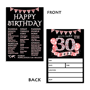 QZCYU 30th Birthday Invitations with Envelopes For Woman, 30th Birthday Party Invitations, Black & Rose Gold Adult Birthday Invitations - Set of 20