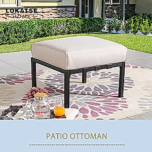 LOKATSE HOME 1 Piece Patio Ottoman Metal Outdoor Foot Rest Cushioned Footstool Modern Bistro Furniture for Yard Deck Poolside, Beige