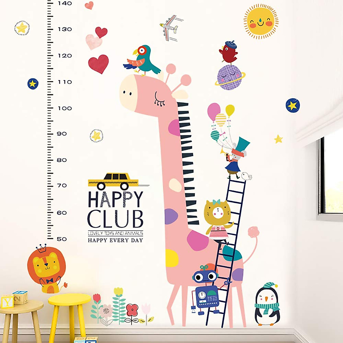 SENGTER Kids Height Growth Chart Wall Stickers Removable Cartoon Giraffe Height Measurement Wall Decal Decor for Kids Boys Girls Nursery Bedroom Living Room