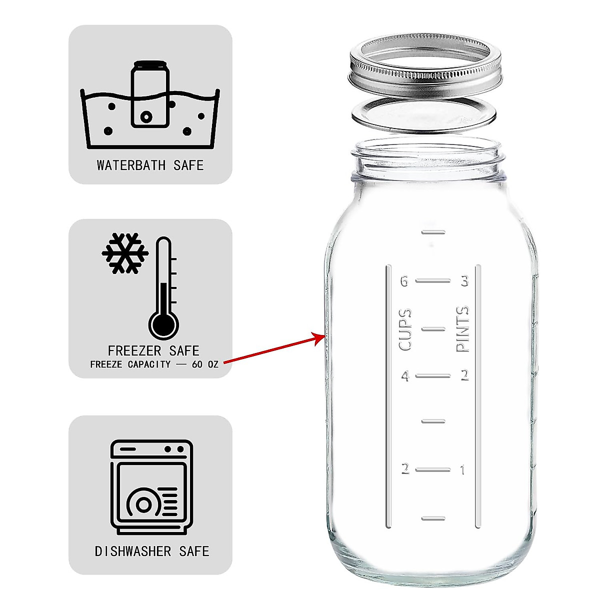 eleganttime 64 oz Mason Jar Wide Mouth 3 Pack,Large Half Gallon Mason Jar with Airtight Lid,Big 1/2 Gallon Big Mason Jars for Canning,Pickling, Fermentation and Preservation