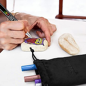 SILENART Paint Pens for Rocks. Acrylic Paint Pens Paint Markers for Wood, Canvas, Mentol, Plastic, Glass, Fabric. Set of 12 Paint Markers Fine Tip, Including Portable Bag