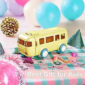 jesinor School Bus Water Bottle for Kids, Sippy Cup with Wheels, 16oz/500ml Truck Water Bottle(Yellow)