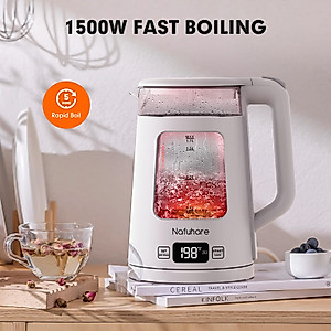 Electric Kettle with Temperature Control, 5 Presets Colors LED Lights, 1500W Fast Boiling, Glass Tea Kettle & Hot Water Boiler, Keep Warm, 100% BPA Free, Stainless Steel Bottom, 1.7L (White, 1.7L)