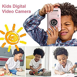 Andoer 1080P Kids Digital Camera Mini Video Camera for Kids 40MP 2.4 Inch IPS Screen 180° Rotatable Lens Built-in Battery Cute Photo Frames Fun Games with Neck Strap Mini Desktop 32GB Memory Card