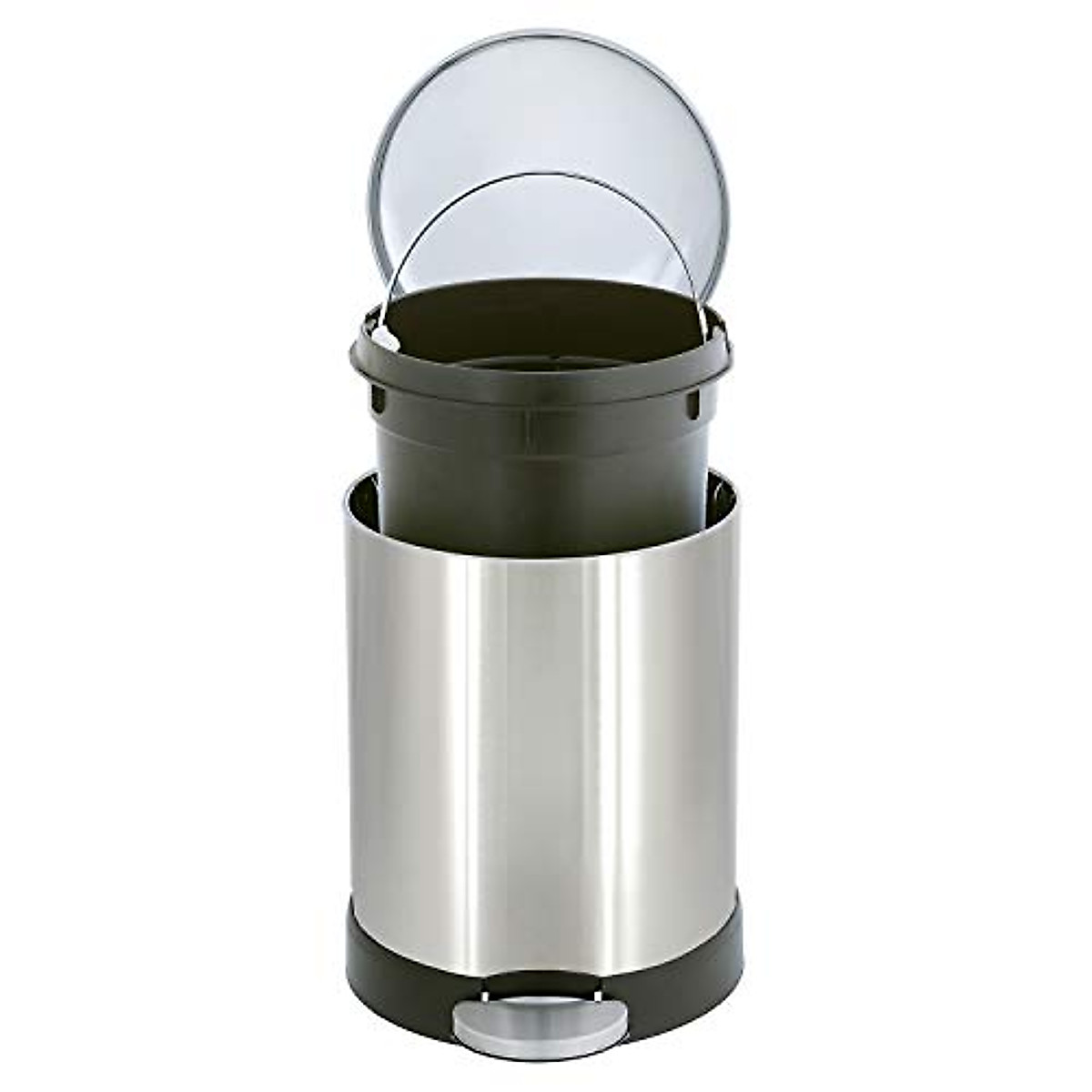 Glad Small Trash Can, 1.2 Gallon | Round Stainless Steel Garbage Bin with Soft Close Lid & Step Foot Pedal | Metal Waste Basket with Removable Inner Bucket, Stainless