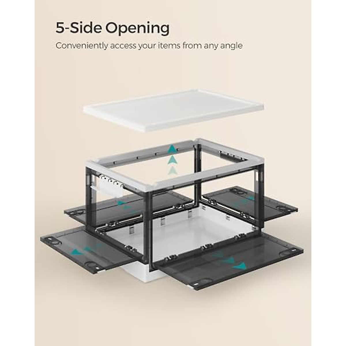 SONGMICS Plastic Storage Bins with Lids, 11.6 Gal. (46.4 Qt.) Stackable Closet Organizer, 5 Doors, Pack of 3, Storage Cabinet, Office Organization, Foldable, Cloud White and Slate Gray URPB044W03
